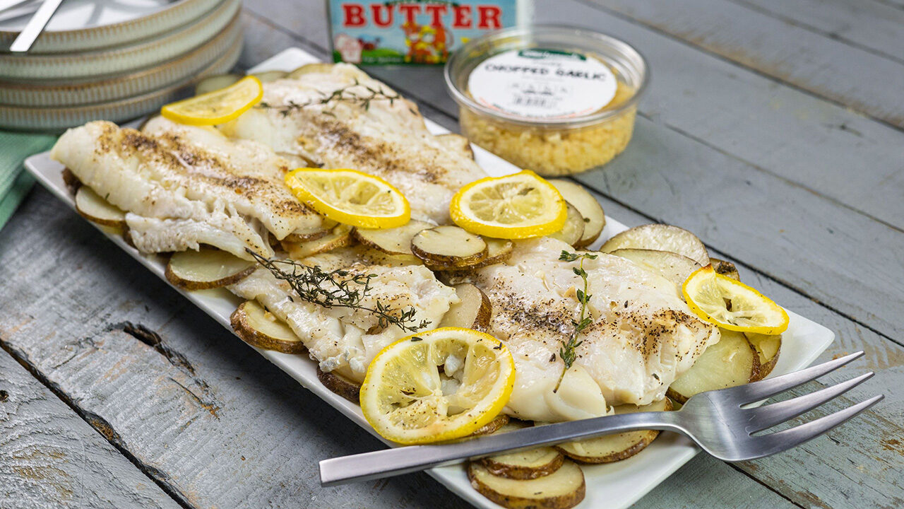 Sheet-Pan Herb & Lemon Cod Fillets with Buttery Potatoes – Stew Leonards
